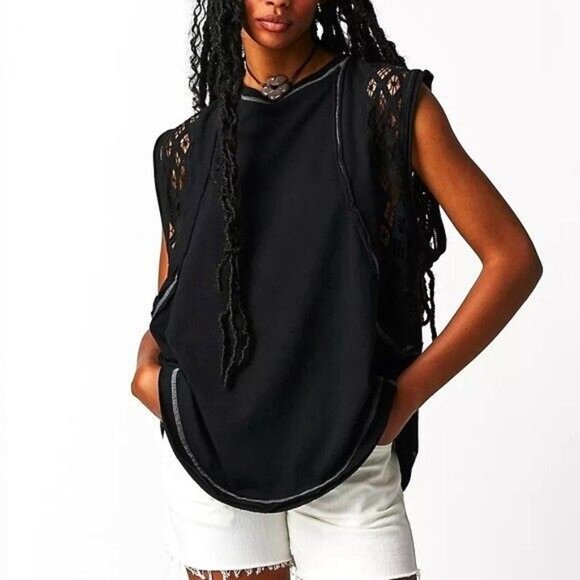 Tops | Nwot Free People Table For Two Tee Tunic Top Slouchy Crochet ...